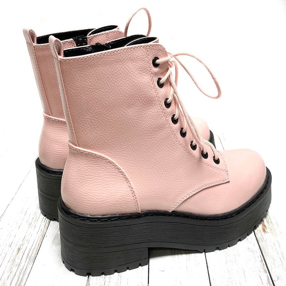 Shoes | New Women Blush Pink Lace Up Platform Combat Ankle Boots | Poshmark